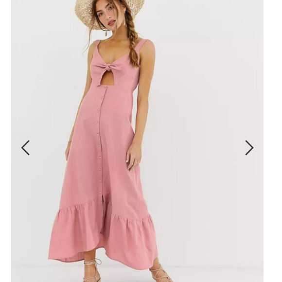 ASOS | Dresses | Asos Knot Front Button Cutout Maxi Dress Pink 6 ...